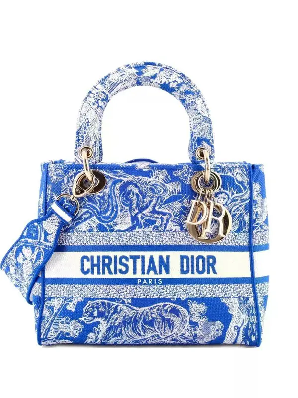 Dior Toile De Jouy Lady D-lite Embroidered Canvas Tote Bag - Blue