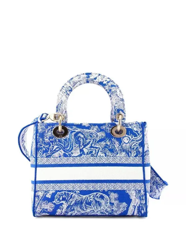 Dior Toile De Jouy Lady D-lite Embroidered Canvas Tote Bag - Blue