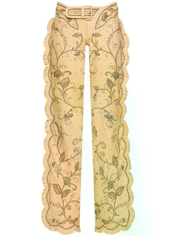 Dolce & Gabbana Embellished Leather Trousers - Neutrals