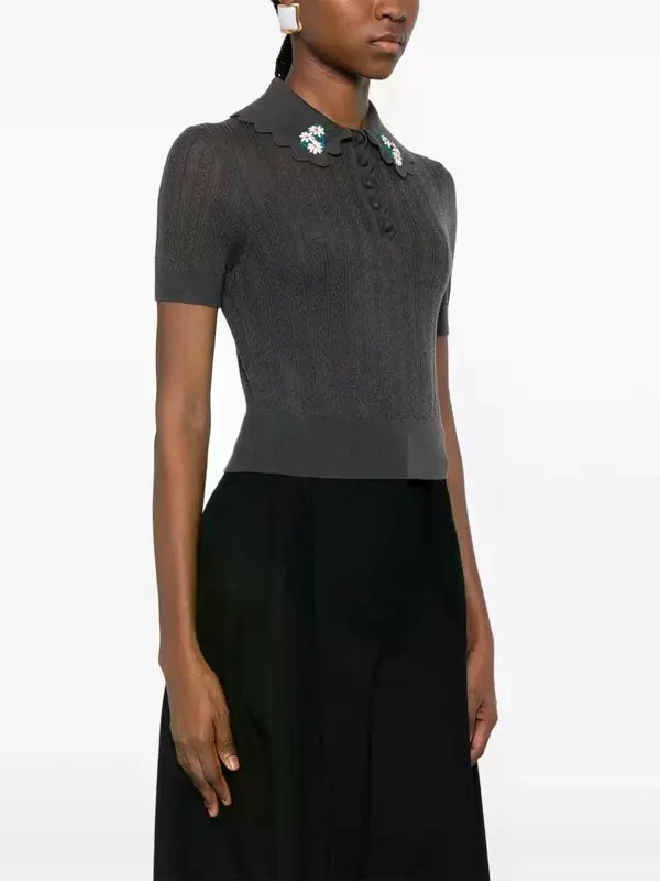 SELF-PORTRAIT Floral-appliqué Knit Polo Shirt