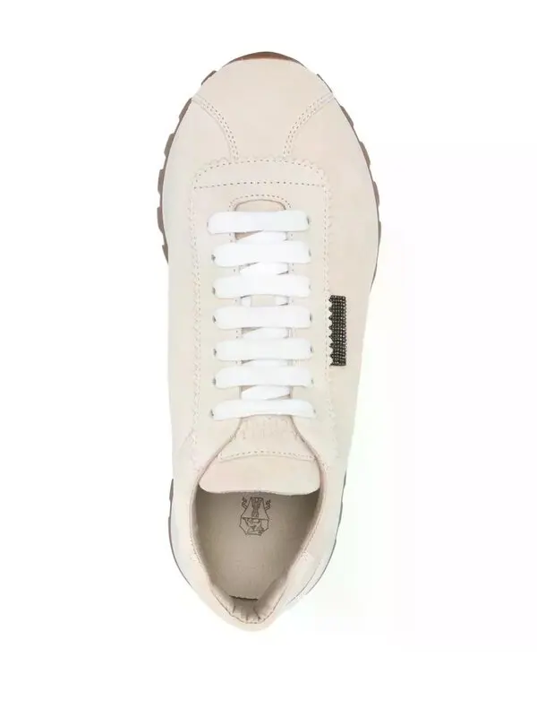 Brunello Cucinelli Monili-chain Suede Low-top Sneakers - Neutrals