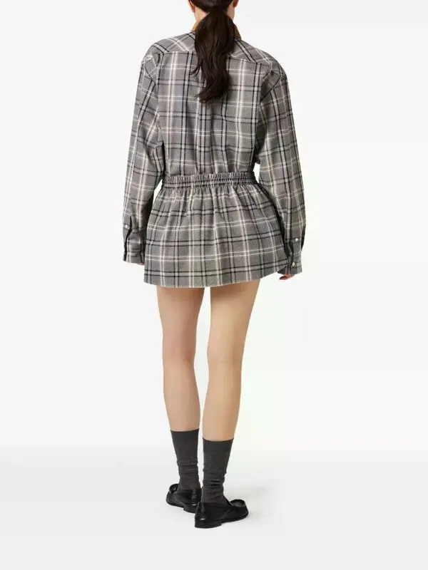 Miu Miu Corduroy Collar Plaid Flannel Shirt - Grey