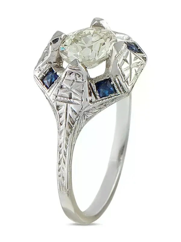 LB EXCLUSIVE 18k White Gold Diamond & Sapphire Octagon Ring - Silver