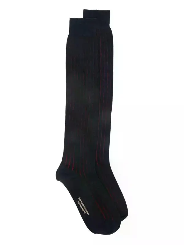 ALTO MILANO Striped Detail Knee High Socks - Blue