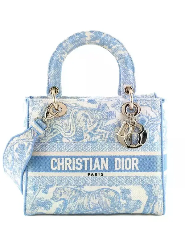 Dior Toile De Jouy Lady D-lite Embroidered Canvas Tote Bag - Blue