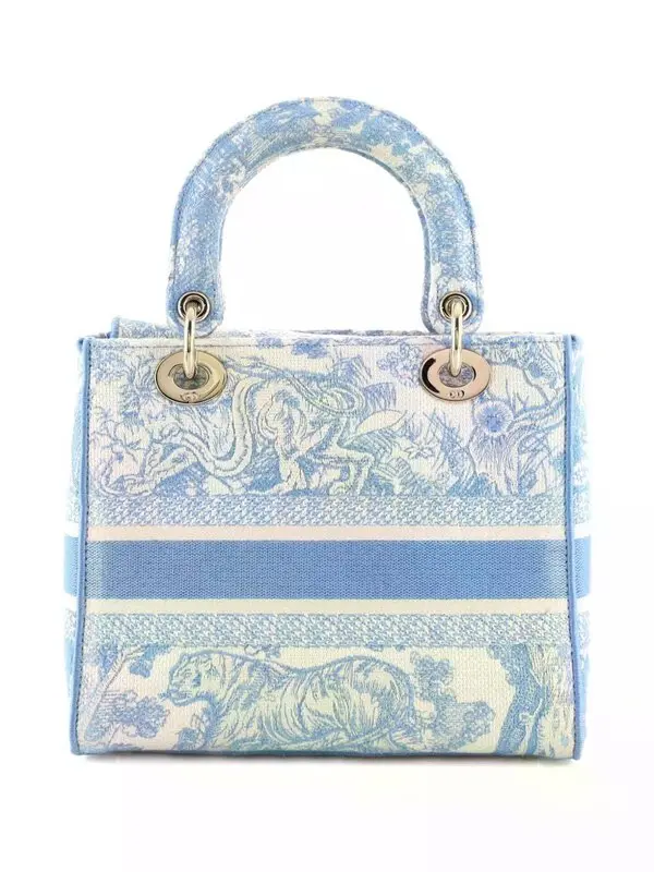 Dior Toile De Jouy Lady D-lite Embroidered Canvas Tote Bag - Blue