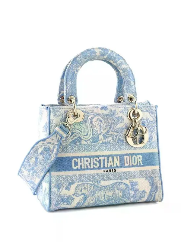 Dior Toile De Jouy Lady D-lite Embroidered Canvas Tote Bag - Blue