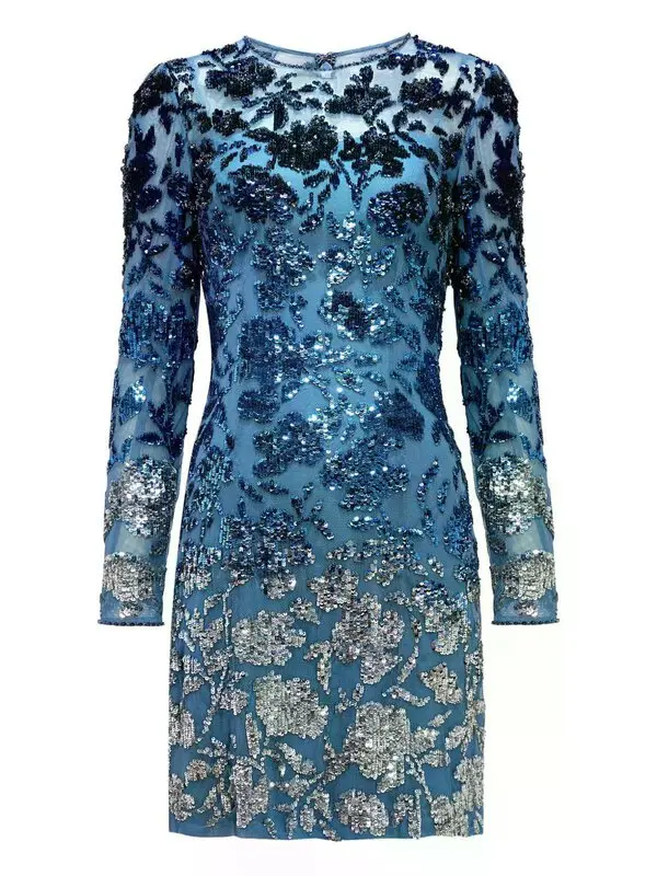 Jenny Packham Jazz Sequin-embellished Floral-pattern Mini Dress - Blue