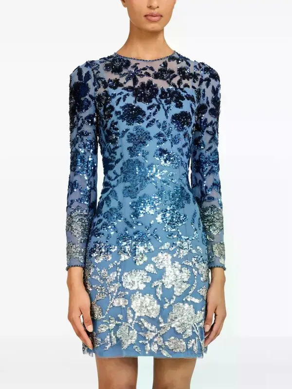 Jenny Packham Jazz Sequin-embellished Floral-pattern Mini Dress - Blue