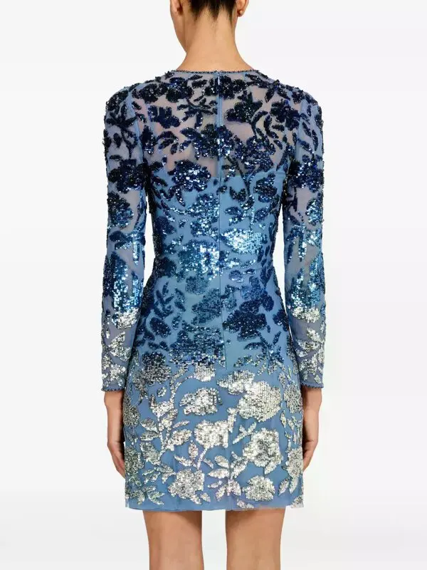 Jenny Packham Jazz Sequin-embellished Floral-pattern Mini Dress - Blue
