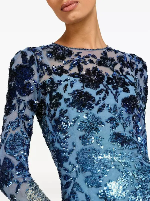 Jenny Packham Jazz Sequin-embellished Floral-pattern Mini Dress - Blue