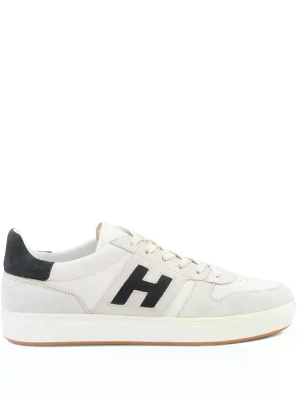 Hogan H-tv Lace-up Sneakers With Suede Paneling - Neutrals