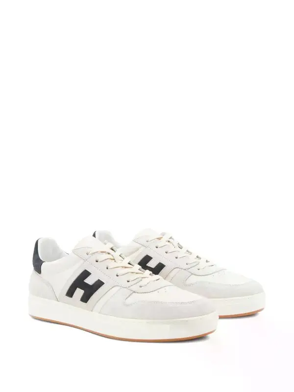 Hogan H-tv Lace-up Sneakers With Suede Paneling - Neutrals