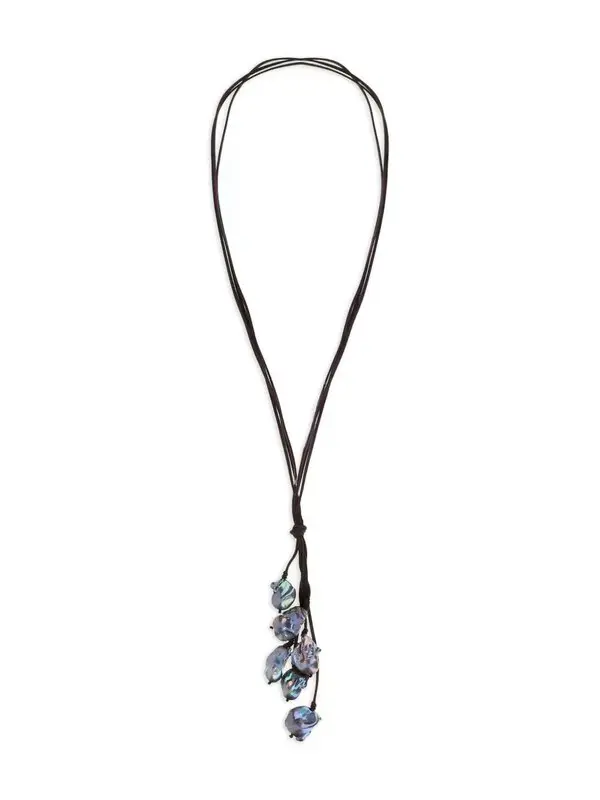 MELA Pearl-pendant Suede Necklace - Black