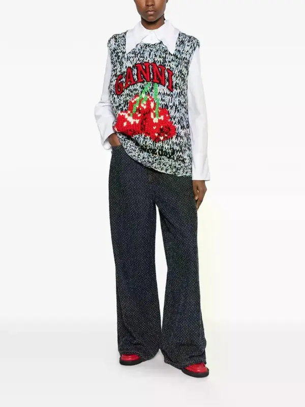 GANNI Textured Wide-leg Jeans