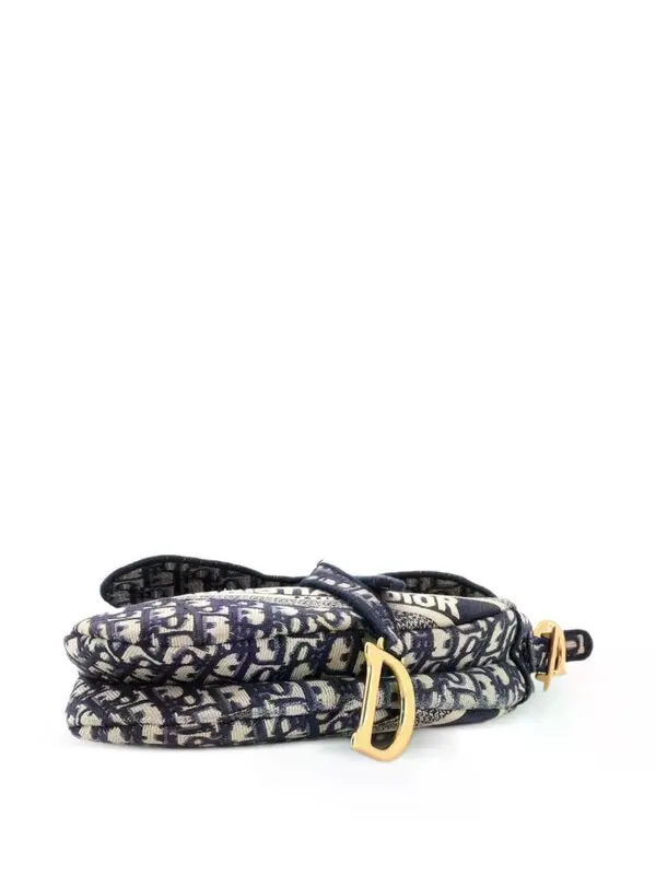 Dior Saddle Handbag Logo Embroidered Oblique Canvas Medium Shoulder Bag - Blue