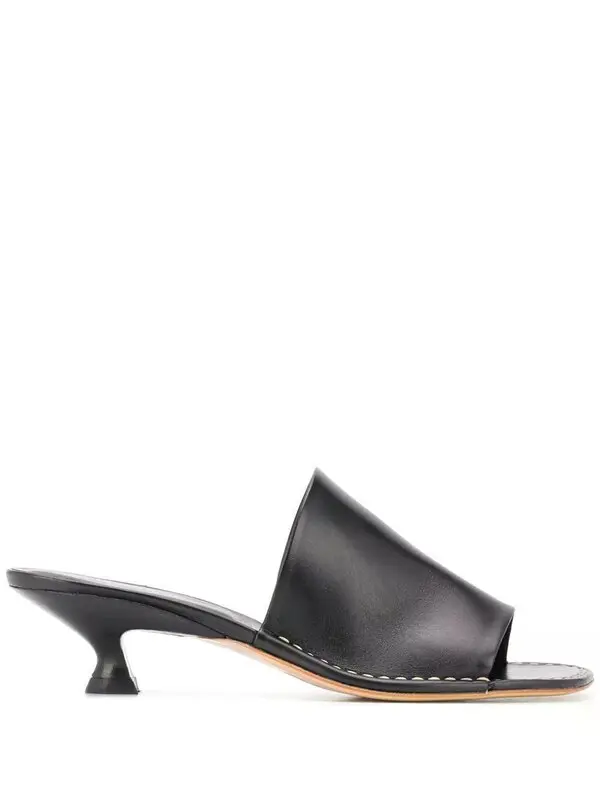 TOD'S Square Toe Leather Low Heel Sandals