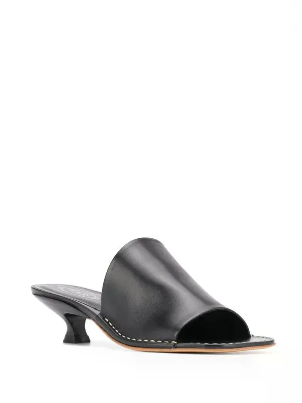 TOD'S Square Toe Leather Low Heel Sandals