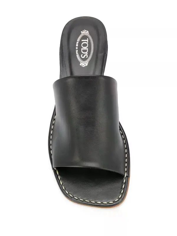 TOD'S Square Toe Leather Low Heel Sandals