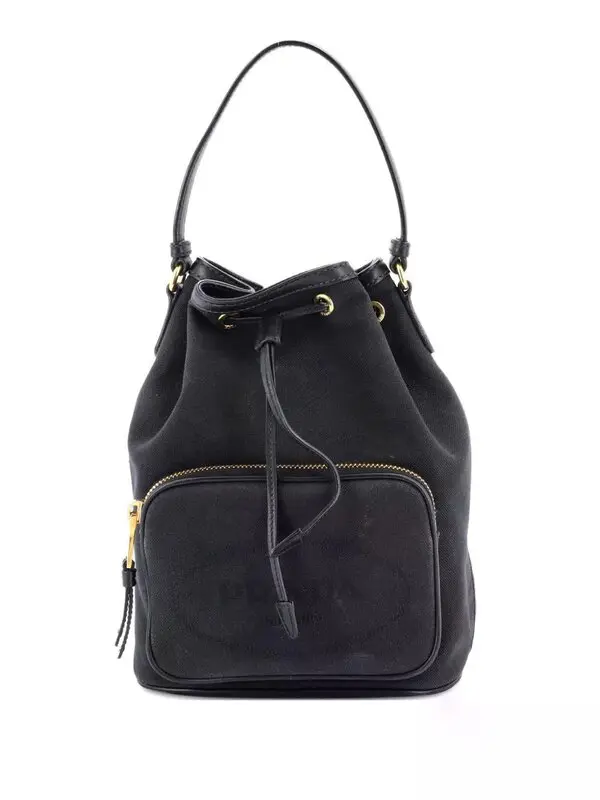 Prada Logo Drawstring Canvas Bucket Bag