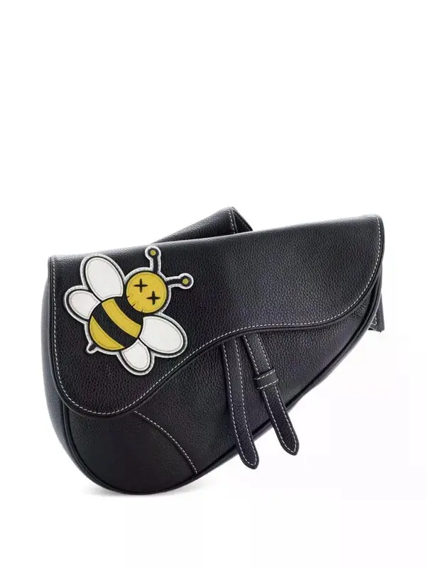 Dior Kaws Saddle Leather Applique Crossbody Bag - Black