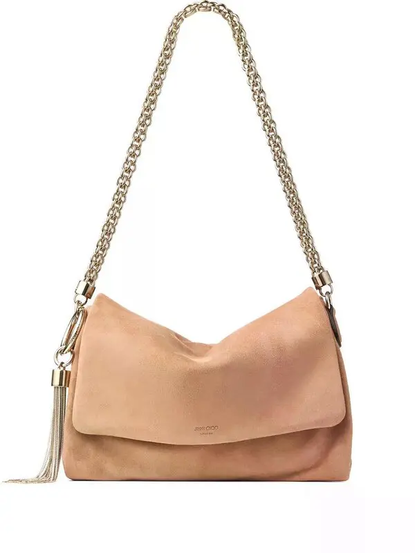 JIMMY CHOO Callie Suede Clutch Bag With Chain Strap - Neutrals
