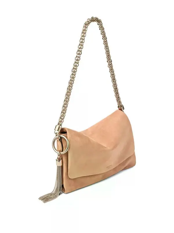 JIMMY CHOO Callie Suede Clutch Bag With Chain Strap - Neutrals