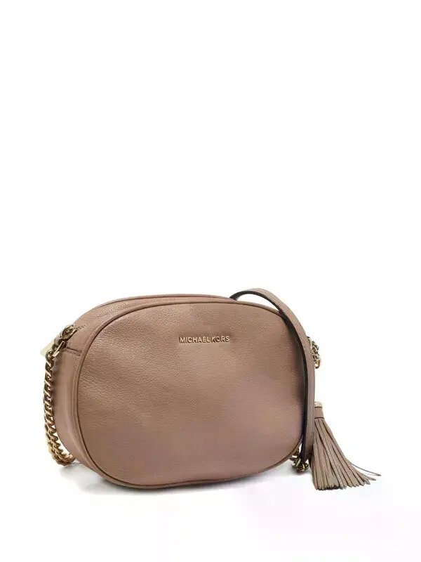 Michael Kors Leather Circular Bag With Tassel Detail - Neutrals