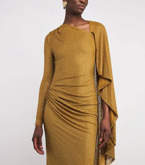Self-portrait Rhinestoned Draped Maxi Dress - Gold