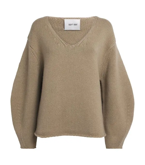 Soft Goat Cashmere Puff-sleeve Sweater - Green