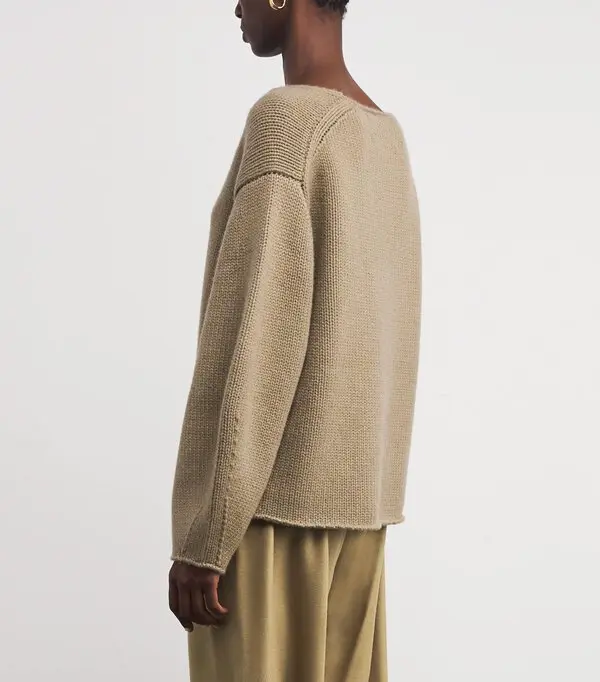 Soft Goat Cashmere Puff-sleeve Sweater - Green