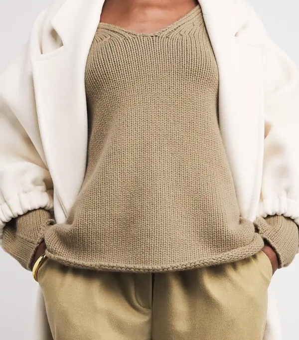 Soft Goat Cashmere Puff-sleeve Sweater - Green