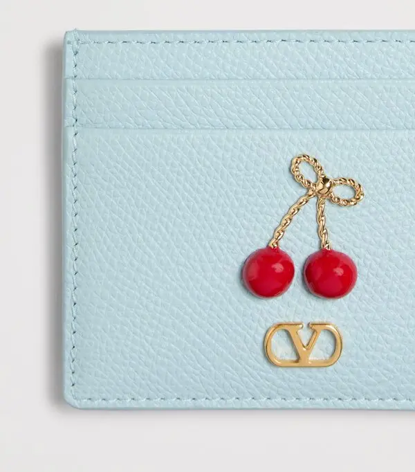 Valentino Garavani Grained Leather Vlogo Signature Cherry Card Holder