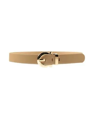 FERRAGAMO Calfskin Belt With Logo Appliqu - Beige