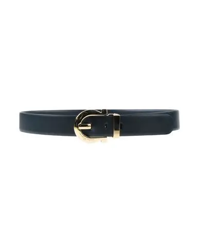 FERRAGAMO Calfskin Belt With Logo Appliqu - Blue