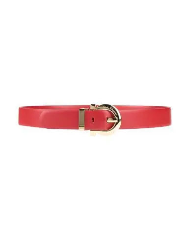 FERRAGAMO Calfskin Belt With Logo Appliqu - Red