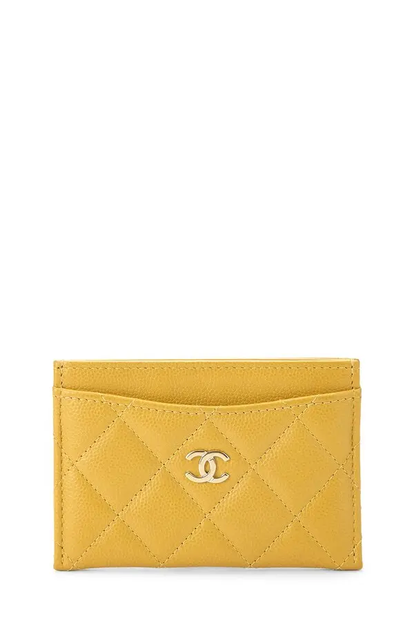 Chanel Quilted Caviar Card Holder - Yellow