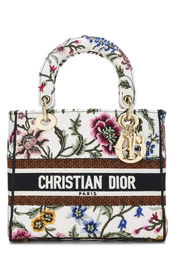 Dior Lady D-lite Embroidered Bag - White