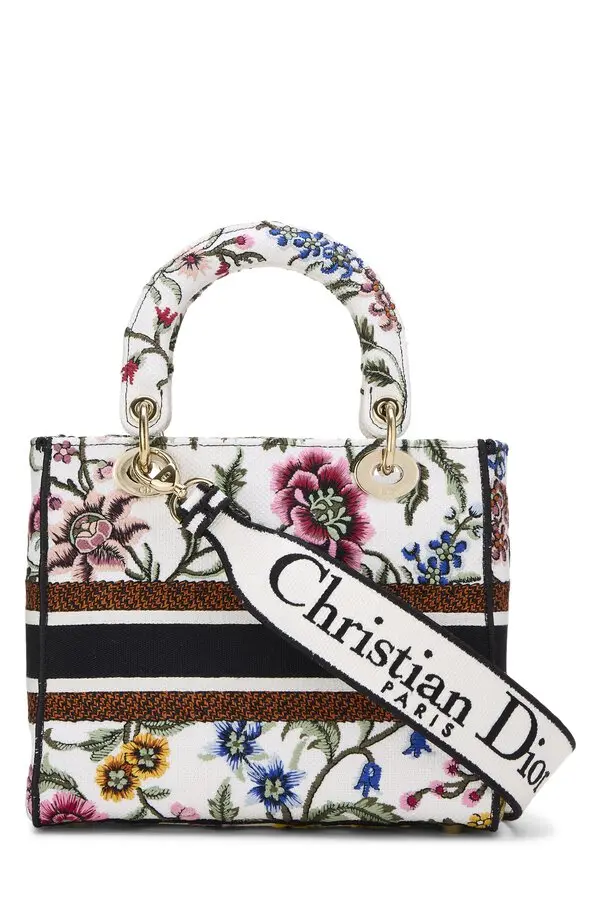Dior Lady D-lite Embroidered Bag - White