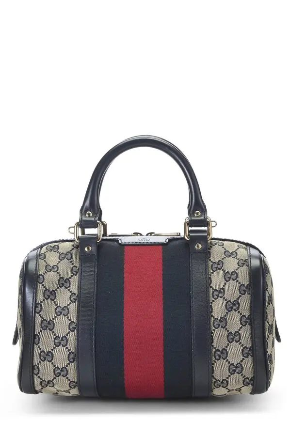 Gucci Original Gg Web Boston Bag - Navy