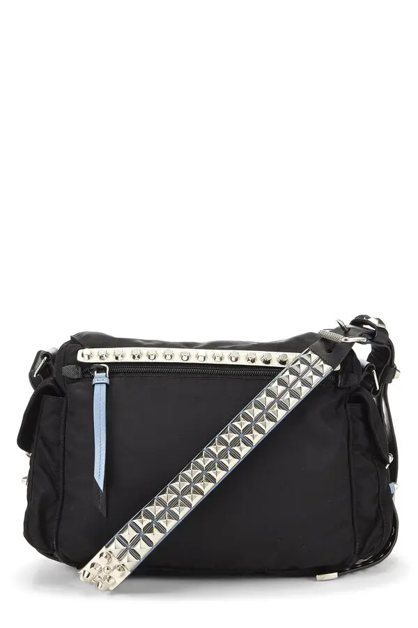 Prada Nylon Studded Buckle Flap Messenger Bag