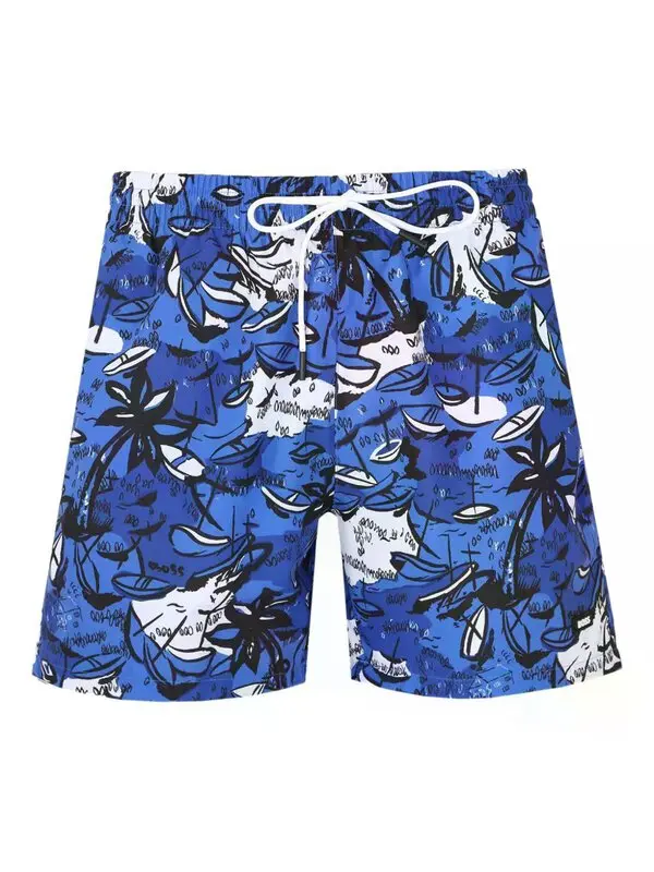 Hugo Willow Print Cycling Shorts - Blue