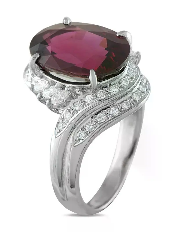 LB EXCLUSIVE Platinum, Diamond, And Garnet Cocktail Ring - Silver