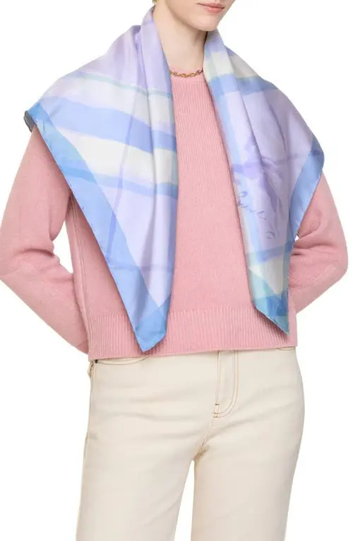 Burberry Watercolor Check Ekd Silk Twill Square Scarf - Lilac Purple