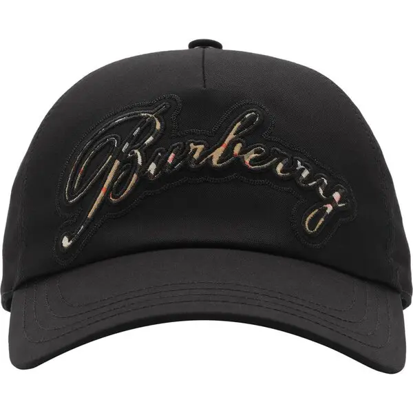 Burberry Script Gabardine Adjustable Baseball Cap - Black