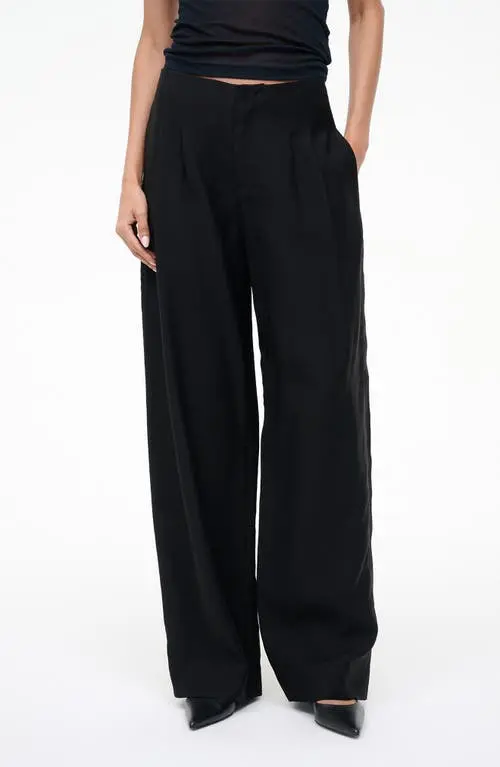 Staud Pierre Pleated Wool-blend Wide-leg Pants - Black