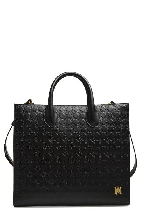 Amiri Small Quad Debossed Leather Tote - Black