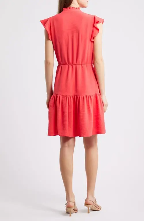 Julia Jordan Flutter-sleeve Shirtdress - Coral