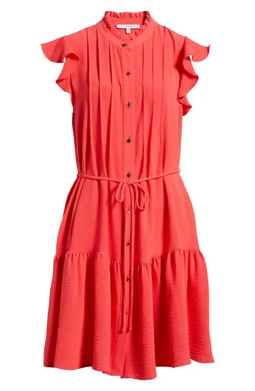 Julia Jordan Flutter-sleeve Shirtdress - Coral
