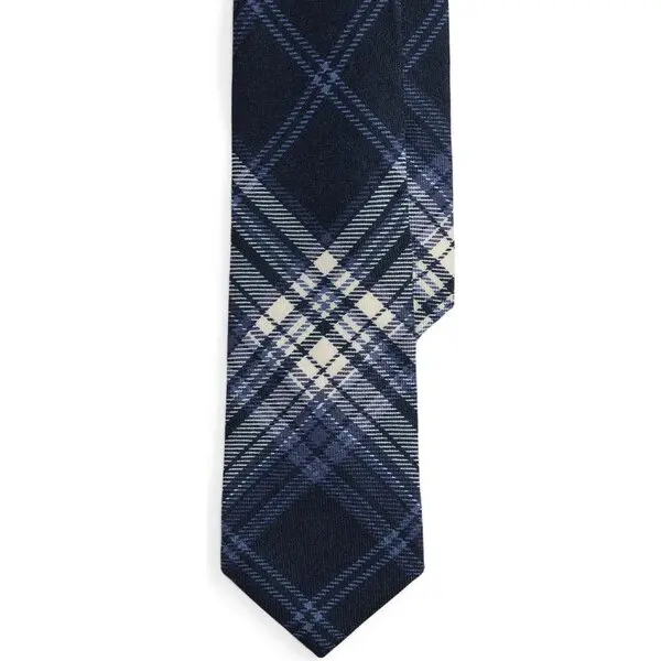 Ralph Lauren Purple Label Tonal Plaid Cashmere & Silk Tie - Navy